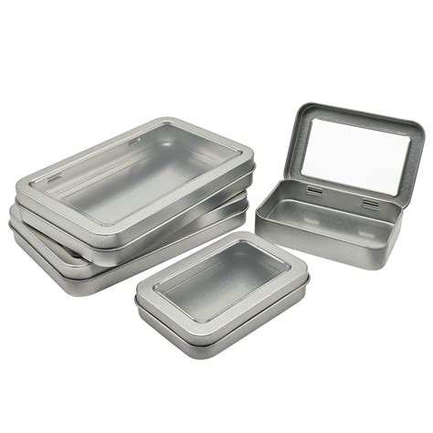 China Rectangular Hinged Tin Box With Window Manufacturers And