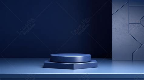 빈 배경과 받침대가 있는 남색 광고 카운터 디스플레이의 3d 렌더링 3d 침대 배경 제품 디스플레이 배경 빈 파란색 배경 이미지 Hd 3d 침대 제품 디스플레이