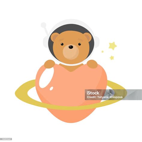 만화 스타일의 귀여운 곰 코스모나우트 벡터 그림입니다 어린이 물건 카드 포스터 배너 어린이 책 팩인쇄 옷 직물 벽지 섬유 또는 요리에 인쇄 0명에 대한 스톡 벡터 아트 및