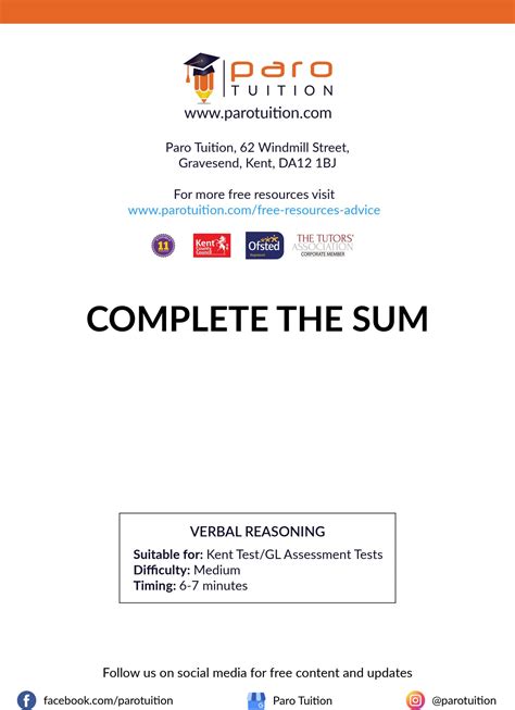 Free Kent 11 Verbal Reasoning Worksheets Paro Tuition Worksheets Library