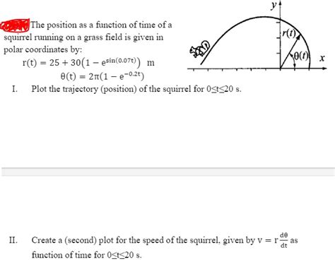 compute a matlab code the position as a function of time of a squirrel