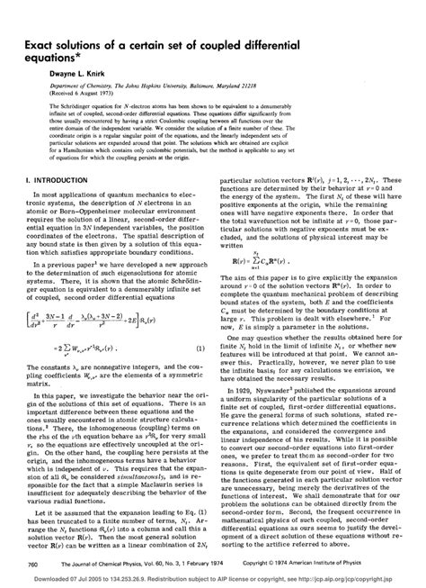 Pdf Exact Solutions Of A Certain Set Of Coupled Differential Equations