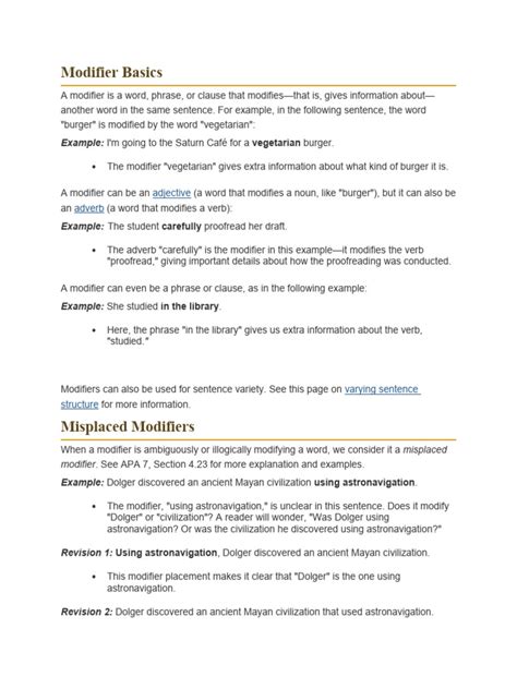 Modifier Basics Pdf Adverb Verb