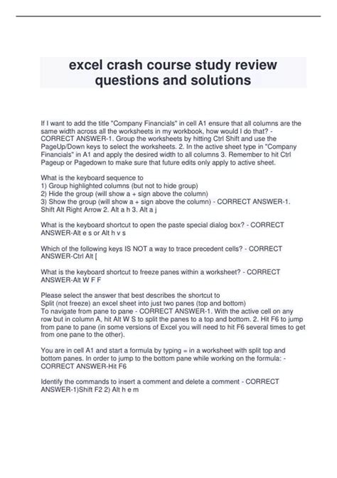 Excel Crash Course Study Review Questions And Solutions Wall Street Prep Stuvia US