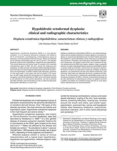 Pdf Hypohidrotic Ectodermal Dysplasia Clinical And Radiographic Characteristics