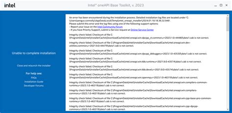 set up failed for intel oneapi base toolkit v 2023 ai brain waves