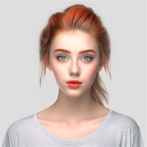 Premium Ai Image A Model With Red Hair And A White Shirt With A Red Lip