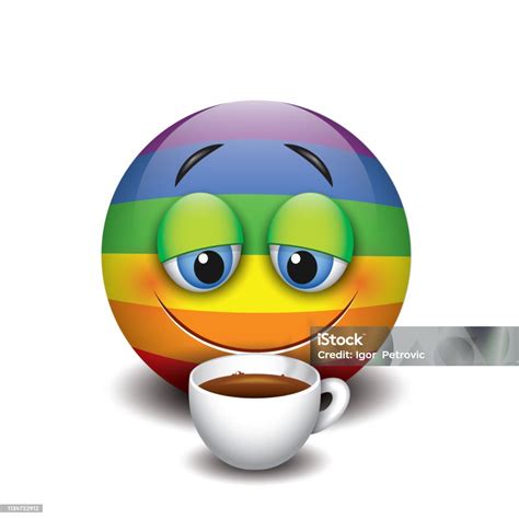 귀여운 졸린 이모티콘 마시는 커피 이모티콘 스마일벡터 일러스트 레이 션 감정에 대한 스톡 벡터 아트 및 기타 이미지 감정 귀여운 기 Istock