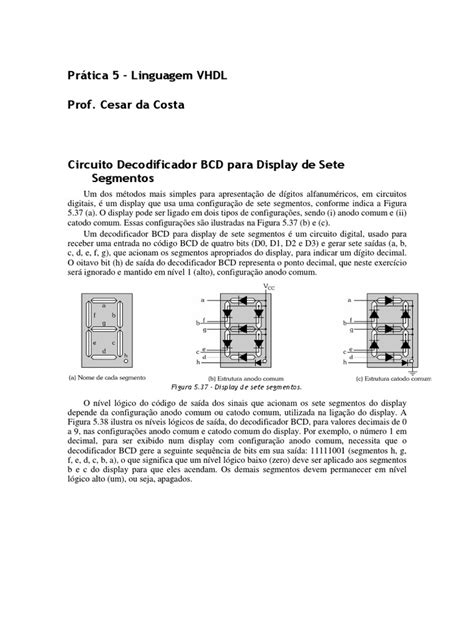 5 Aula Prática Projeto Decodificador Bcd Para Display De Sete Segmentos Em Vhdl Pdf