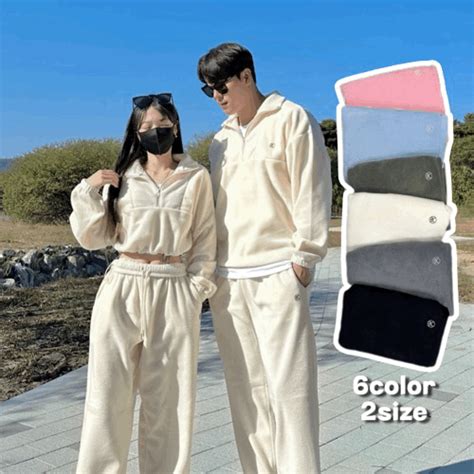 왕도톰 후리스세트🔥2사이즈6컬러 커플 맨투맨 와이드 팬츠 조거 커플룩 크롭 맨투맨 오버핏 반집업 크롭티 시밀러룩 커플룩 남녀공용 후리스 아노락 트레이닝 세트 꾸안꾸 겨울