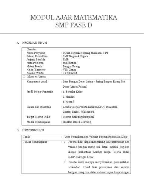 Modul Ajar Matematika Bangun Ruang Pdf