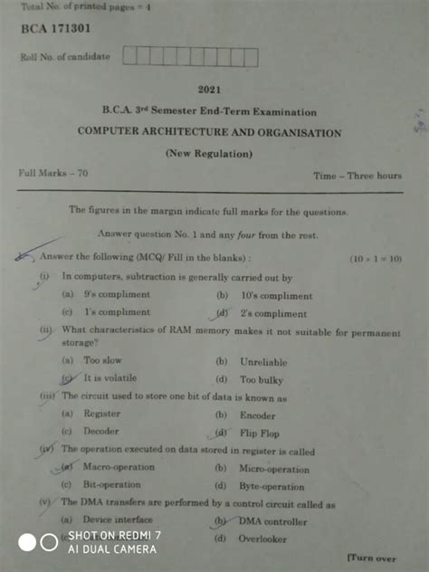 Computer Architecture And Organisation Question Paper Question Paper