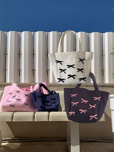 3사이즈 리본 미니 누빔 캔버스백 숄더백 토트백 여행가방 4color 에이블리