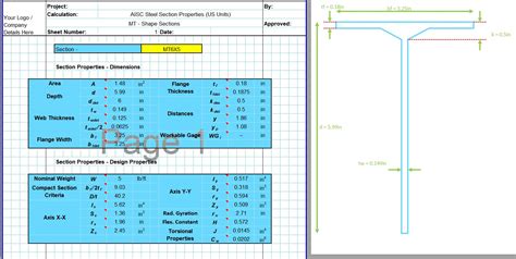 T Beam Moment Of Inertia Calculator Aisc Mt Civilweb Spreadsheets