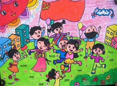 少数民族团结一心的儿童绘画 毛毛简笔画