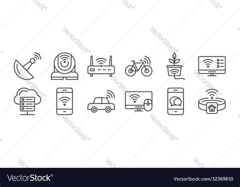 12 Set Linear Internet Things Icons Thin Vector Image