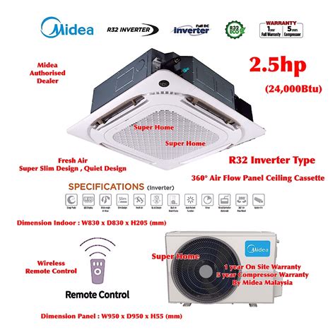 Midea R32 Inverter Ceiling Cassette Air Conditioner 1 5hp 3 0hp Mcx