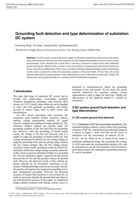 Pdf Grounding Fault Detection And Type Determination Of Substation Dc