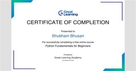 Shubham Bhusari On Linkedin Python Fundamentals For Beginners Course Completion Certificate For
