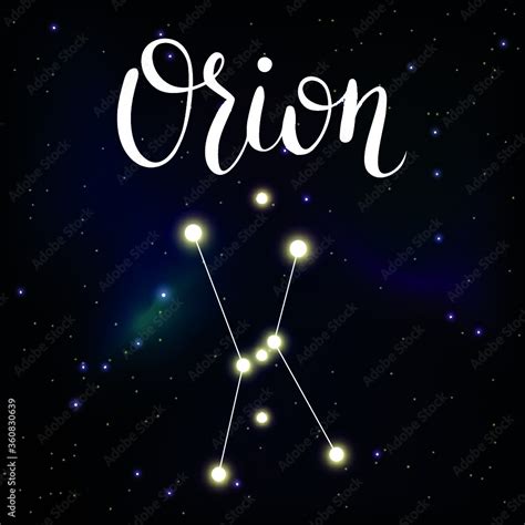 Vector Illustration Of Constellation Orion With Lettering Astrology