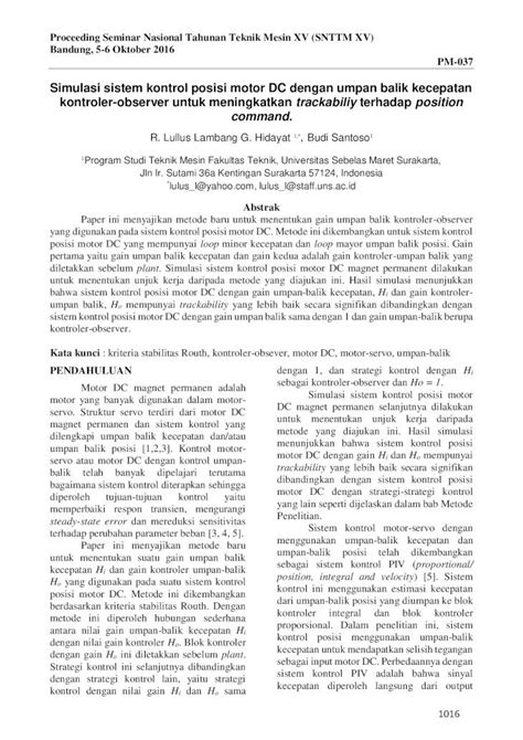 Pdf Simulasi Sistem Kontrol Posisi Motor Dc Dengan Umpan Balik