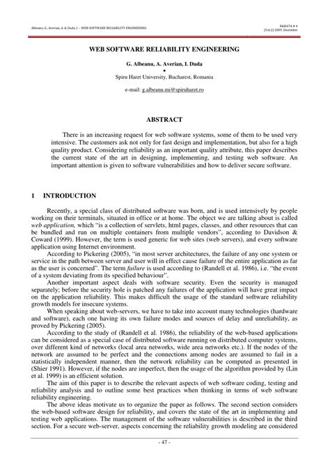 Pdf Web Software Reliability Engineering