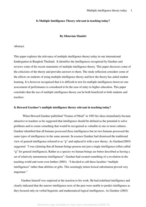 Pdf Is Multiple Intelligence Theory Relevant In Teaching Today