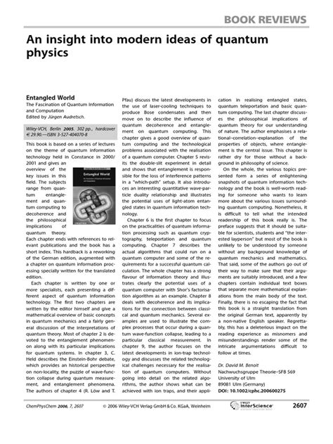 B Entangled World B The Fascination Of Quantum Information And Computation Edited By