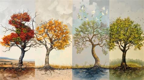 Premium Photo A Tree Captured Through The Four Seasons Its Transformation From Bare Branches