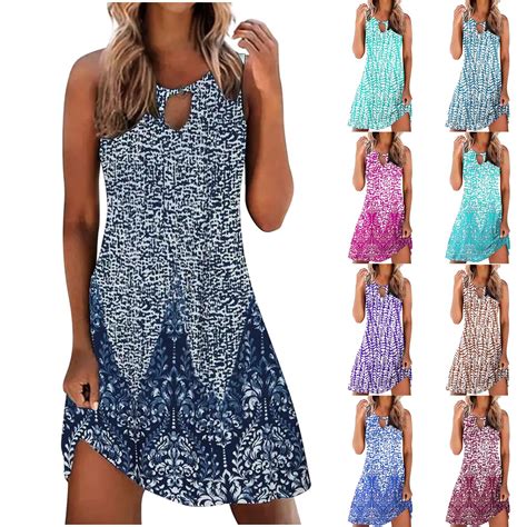 Poteti Sundresses For Women Casual Beach Dark Blue Midi Dress Casual