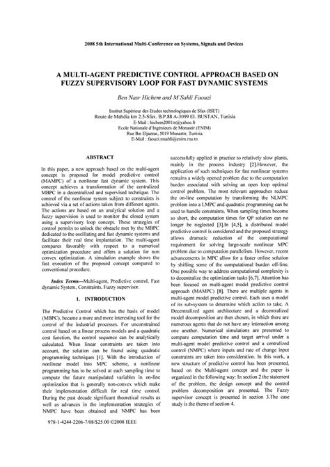 Pdf A Multi Agent Predictive Control Approach Based On Fuzzy