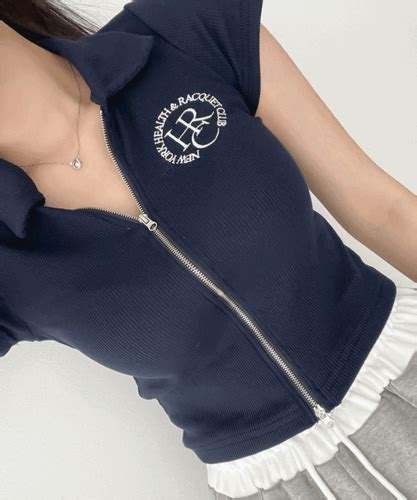 묶음할인핏추천 서클 자수 카라 집업 골지 슬림핏 투웨이 면 가디건 반팔 반소매 티셔츠 4col 에이블리