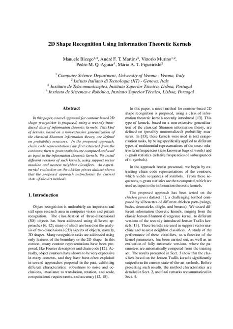 Pdf 2d Shape Recognition Using Information Theoretic Kernels