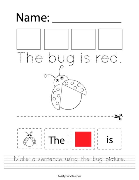 Make A Sentence Using The Bug Picture Worksheet Twisty Noodle