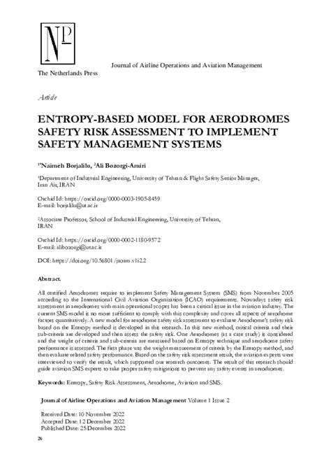 Pdf Entropy Based Model For Aerodromes Safety Risk Assessment To Implement Safety Management