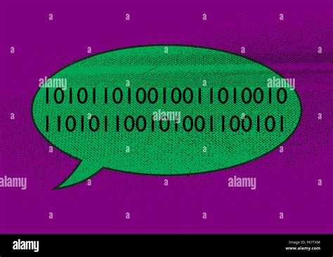 A Colourful And Grunged Speech Bubble Design With Binary Code Stock