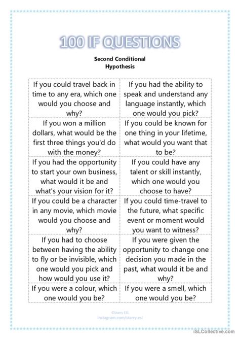 100 If Questions Second Condition… English Esl Worksheets Pdf And Doc