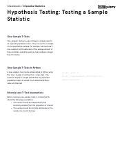 Inferential Statistics Hypothesis Testing Testing A Sample Statistic