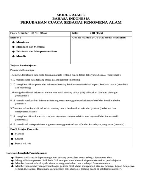 5 Esps B Indonesia Sd Mi Kls3 Km Ma Modul Ajar Modul Ajar Ma Esps B Indonesia Untuk