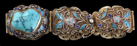 Exceptional Chinese Turquoise Enamelled And Gilded Silver Filigree