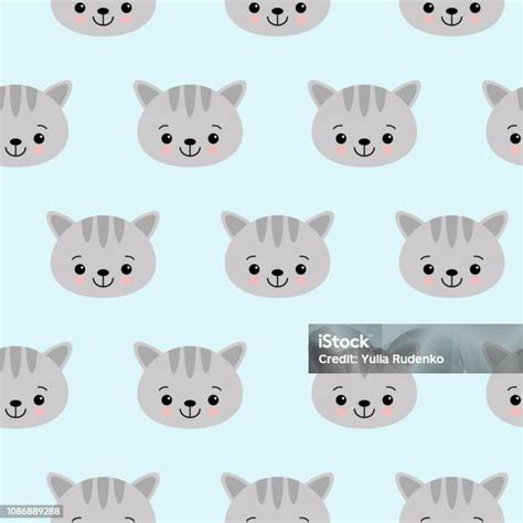 귀여운 만화 고양이 얼굴로 고양이 벡터 패턴입니다 아이 들을 위한 완벽 한 인쇄 그림 고양이 새끼에 대한 스톡 벡터 아트 및 기타 이미지 고양이 새끼 귀여운 낙서