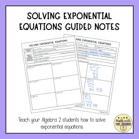 Solving Exponential Equations Guided Notes For Algebra Made By Teachers