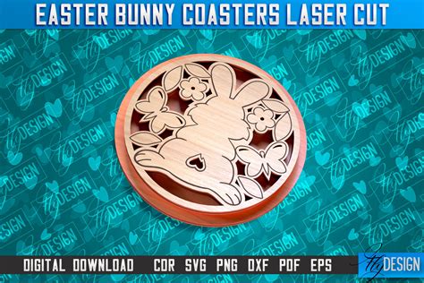 Easter Bunny Coasters Laser Cutting Graphic By Flydesignsvg