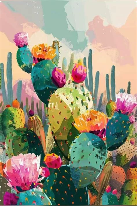 Cactus With Flowers Painting Cactus Painting Acrylic Abstract