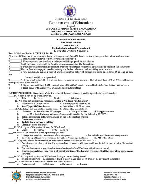 Quiz Pdf Operating System Installation Computer Programs