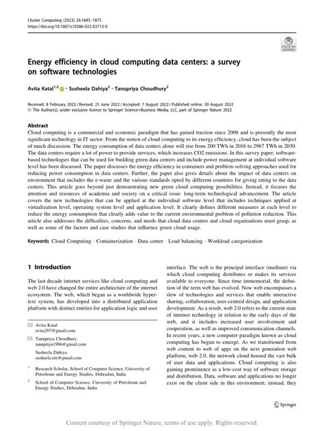 Energy Efficiency In Cloud Computing Data Centers A Survey On Software Technologies Request Pdf