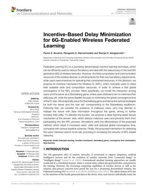 Pdf Incentive Based Delay Minimization For 6g Enabled Wireless Federated Learning