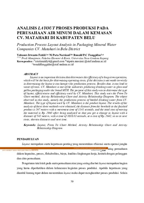 Pdf Analisis Layout Proses Produksi Pada Perusahaan Air Minum Dalam Kemasan Cv Matahari Di
