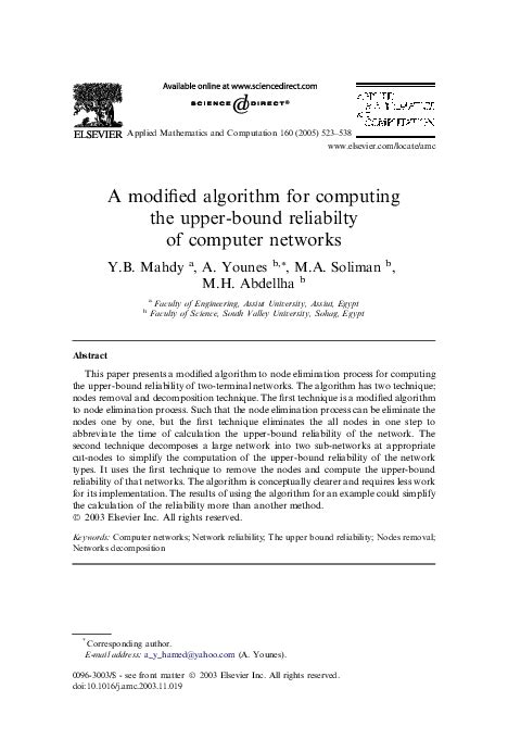 Pdf A Modified Algorithm For Computing The Upper Bound Reliabilty Of