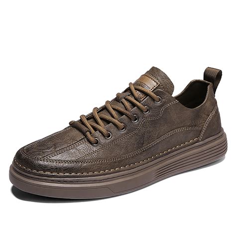 Cyiecw Mens Leather Sneakers Lace Up Casual Fashion Sneakers Comfort